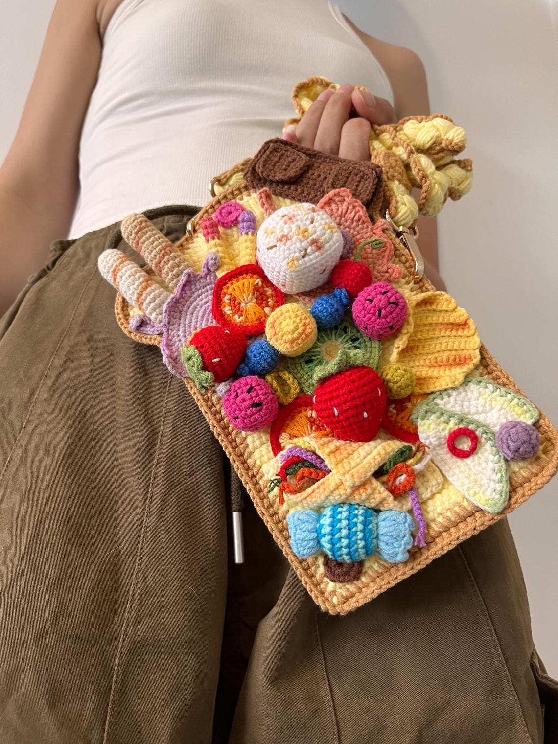 Handmade Crochet Slice of Bread Crossbody Bag With Food Charms - Etsy