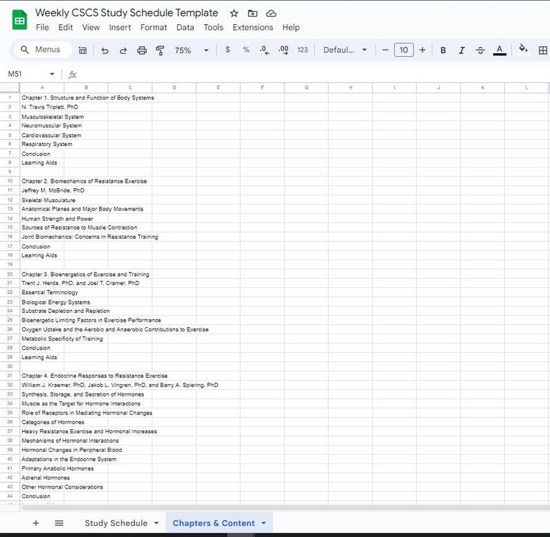 Weekly CSCS Study Schedule Template - Etsy