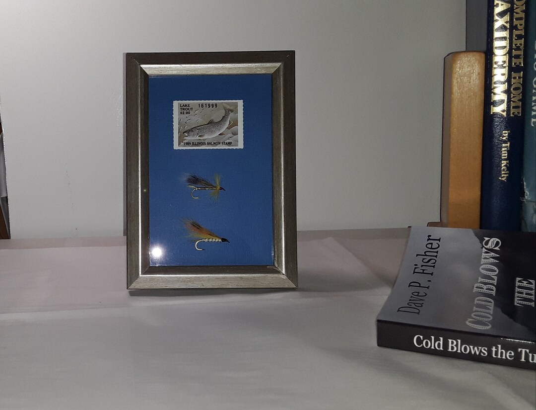 1989 Illinois Salmon Stamp Fly Desk Display. Fly Fishing Desk Display ...
