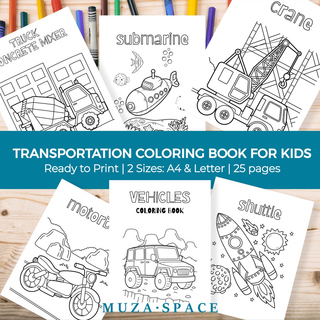 Transportation Coloring Book for Kids, Kids' Party Activities, Vehicles ...