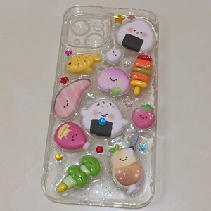 Kawaii Japanese Puffy Sticker Resin Sushi Phone Case With Glitter ...