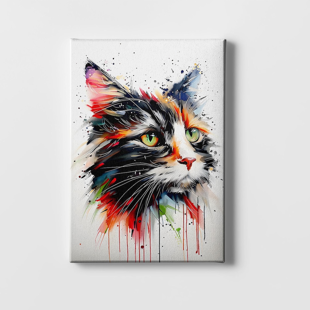 Colorful Cat Painting Wall Art - Watercolor Cat Face - Modern Pet ...