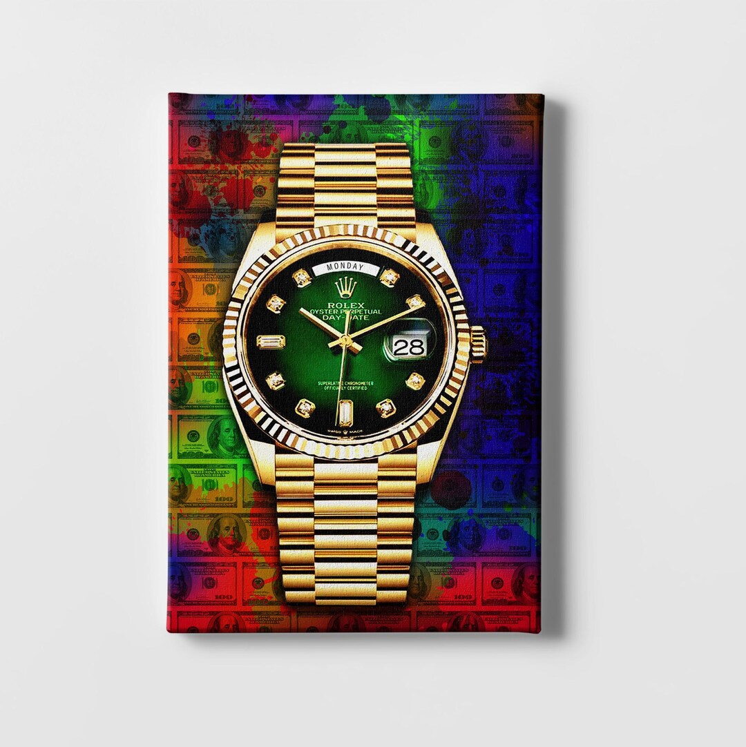 Luxury Rolex Gold Dollar Wall Art Vibrant Watch Print for Enthusiasts ...