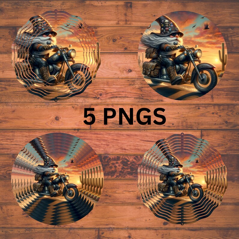 Biker Gnome Wind Spinner Digital Design | 5 PNG Files | DIY Wind ...
