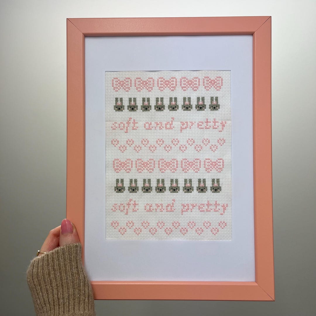 Soft and Pretty Pink Coquette Style Bunny Bows Cross Stitch Pattern ...