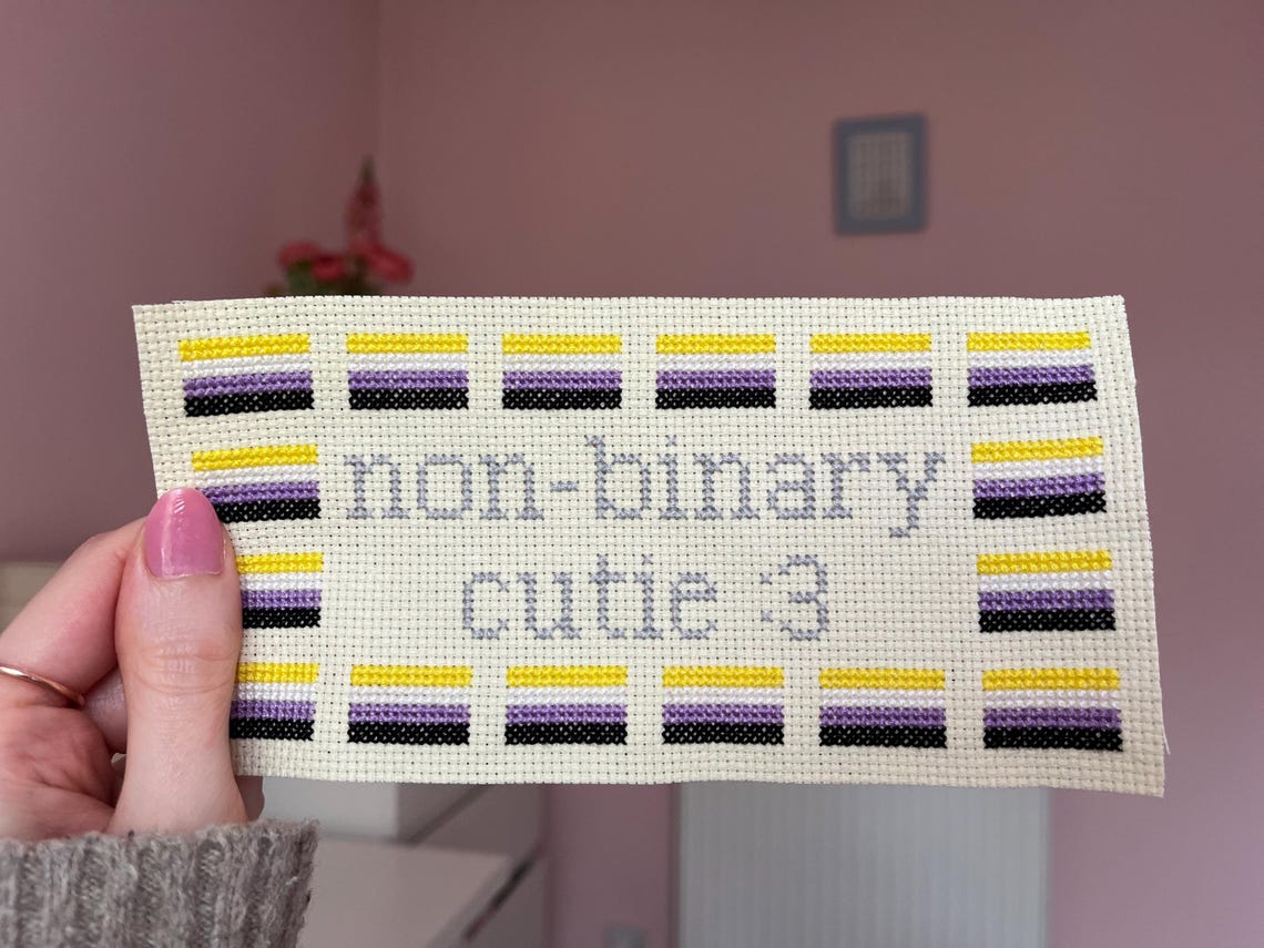Non-binary Cutie :3 Cross Stitch Pattern Enby Cross Stitch Nonbinary Art Trans Pride Cross ...