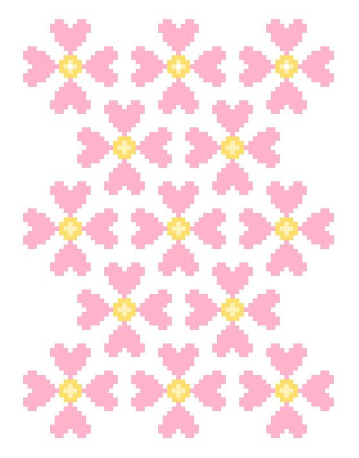 Pretty Pink Flower Hearts Cross Stitch Pattern - Girly Cross Stitch ...