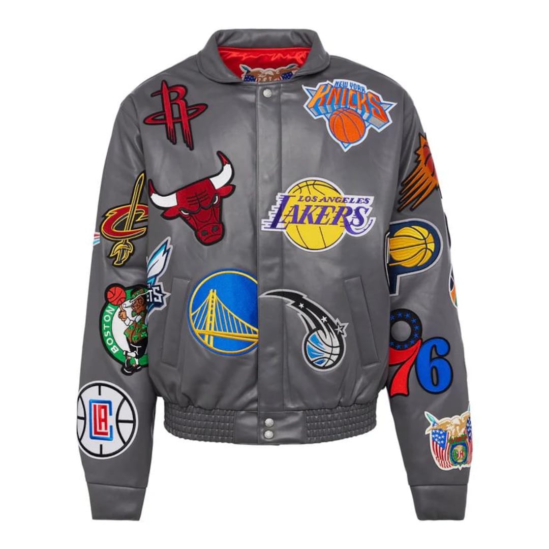 Grey Nba Teams Collage Leather Jacket Customized - Etsy
