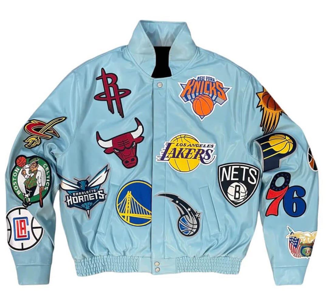 Light Blue Nba Teams Collage Leather Jacket Customized - Etsy