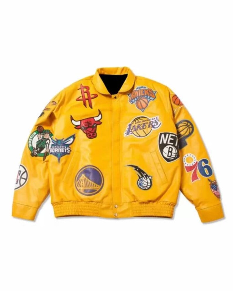 Yellow Nba Teams Collage Leather Jacket Customized - Etsy