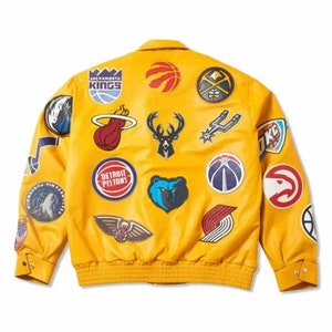 Yellow Nba Teams Collage Leather Jacket Customized - Etsy