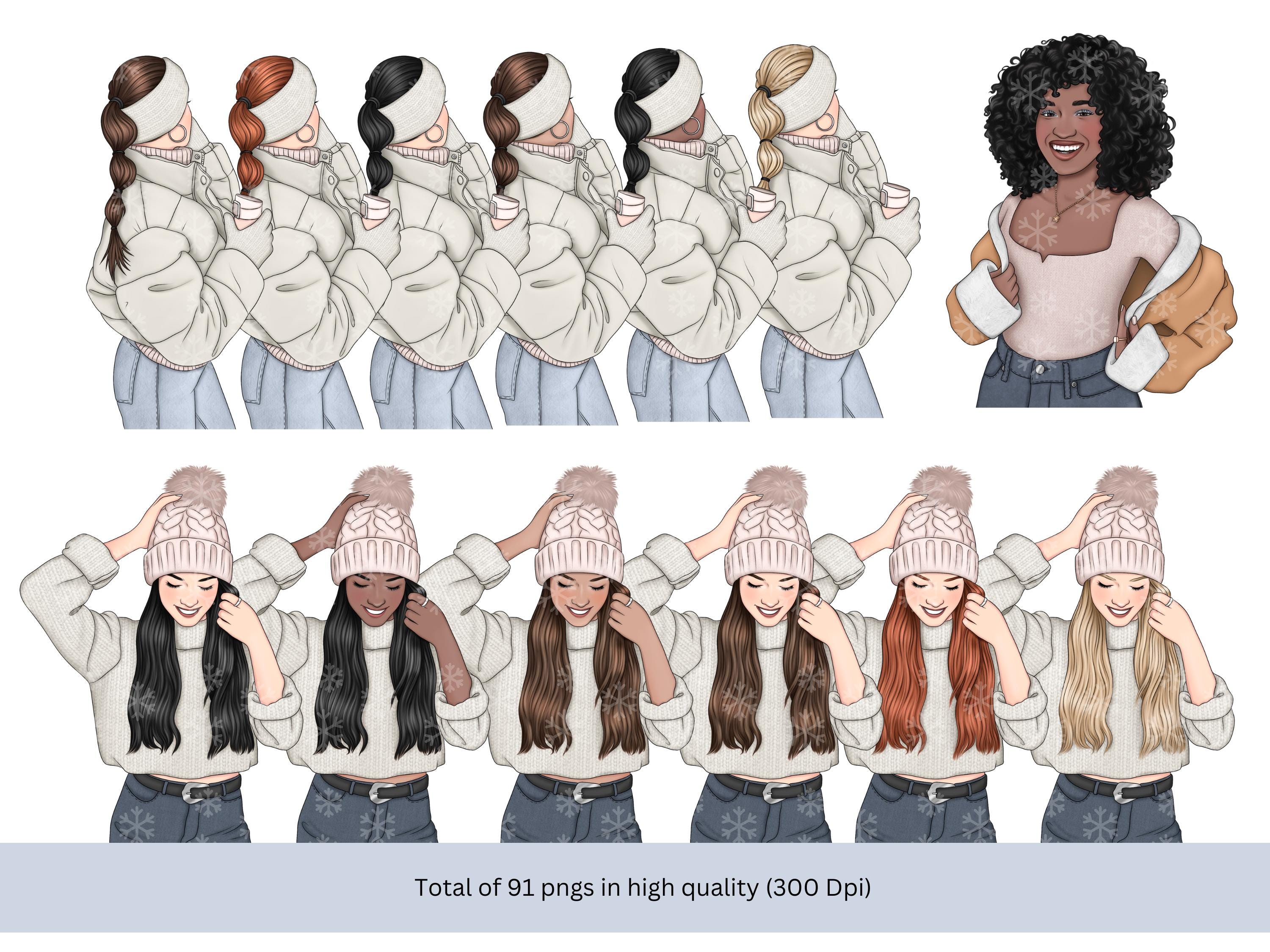 First Snow Clipart Bundle, Winter Clipart Set, Cozy Girl Art, Hand ...