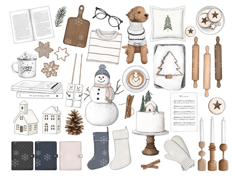First Snow Clipart Bundle, Winter Clipart Set, Cozy Girl Art, Hand ...