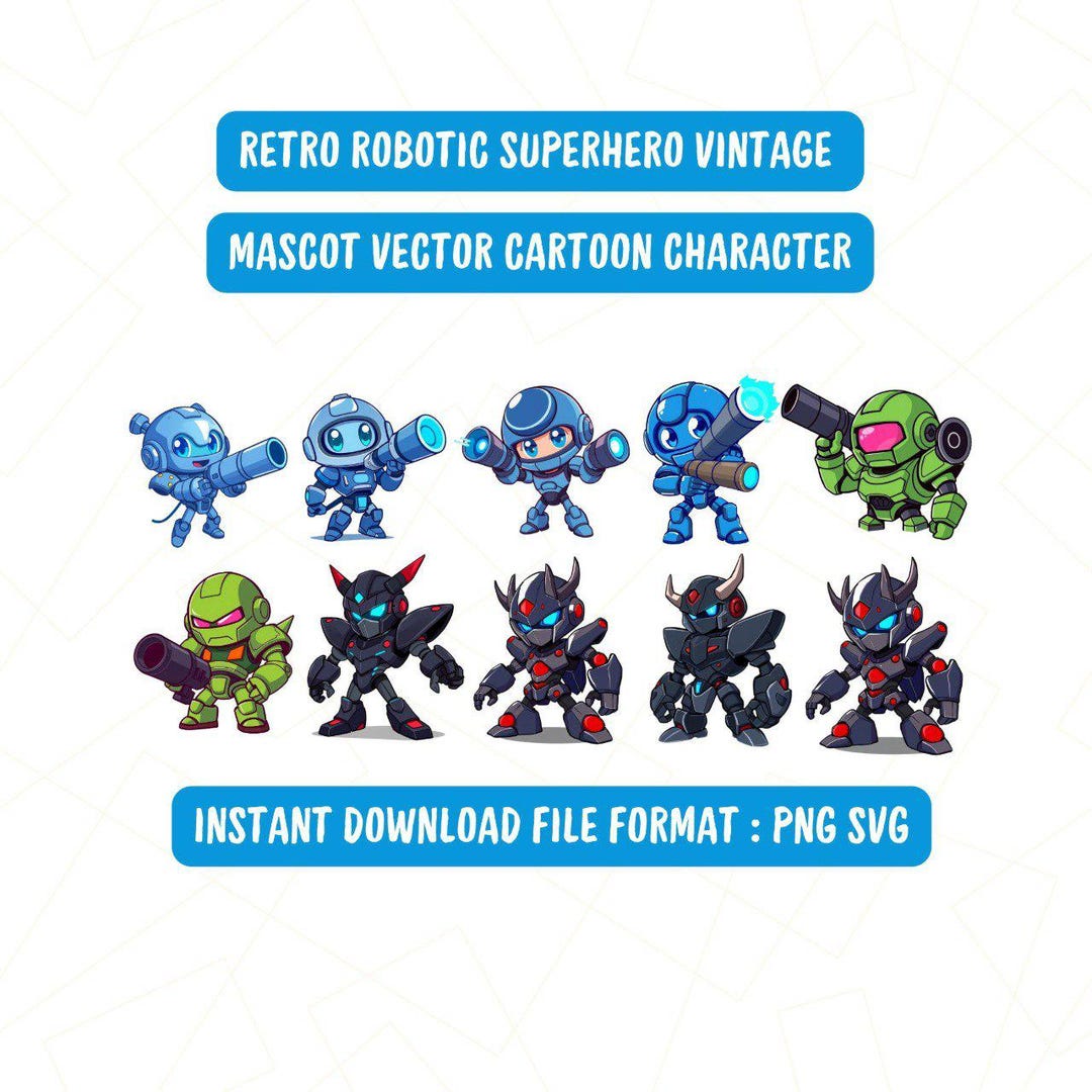 Retro Robotic Superhero Vector Pack | Vintage Cartoon Robots for Design ...