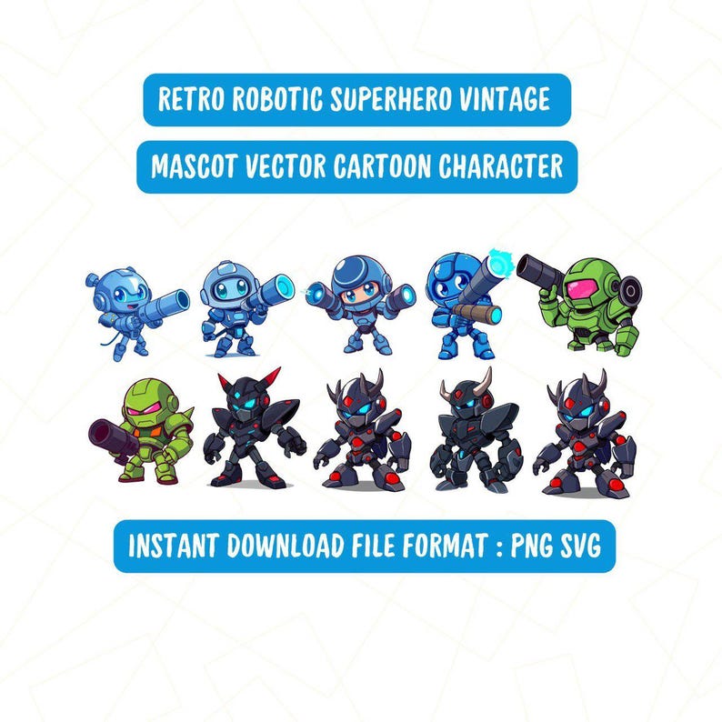 Retro Robotic Superhero Vector Pack | Vintage Cartoon Robots for Design ...