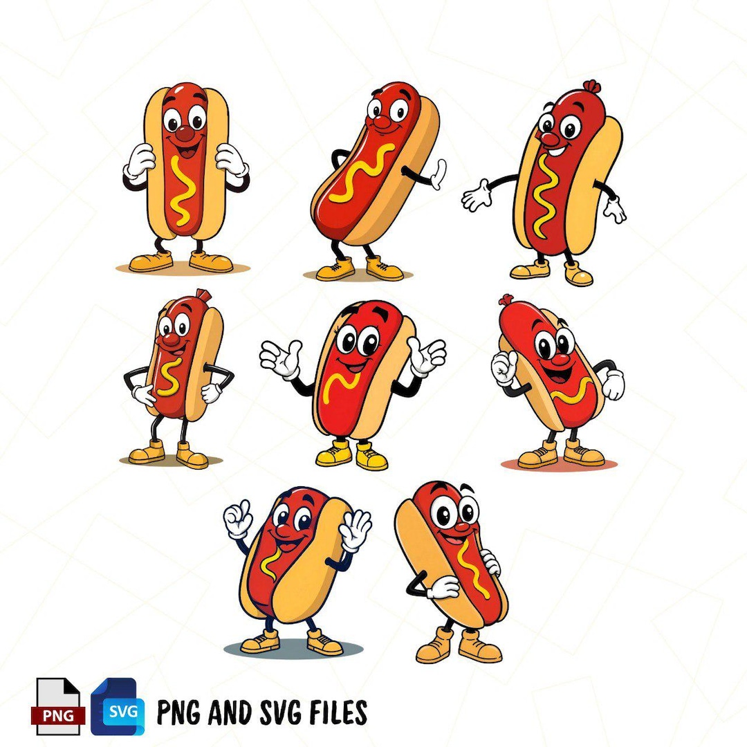 Hot Dog Mascot Vector Illustration Pack | Fun Food-themed Cartoon ...