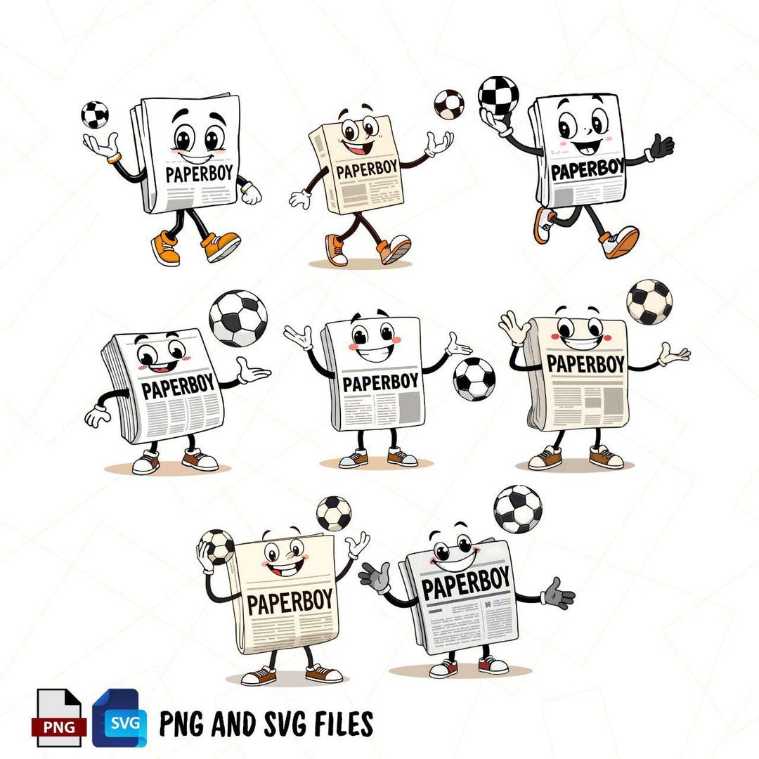 Paperboy Vector Illustration – Cute Newspaper Mascot Playing Soccer ...
