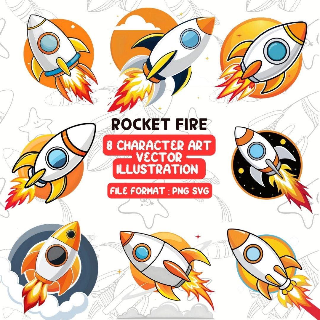 Rocket Fire Vector Art - 8 Unique Rocket Illustrations | Digital ...
