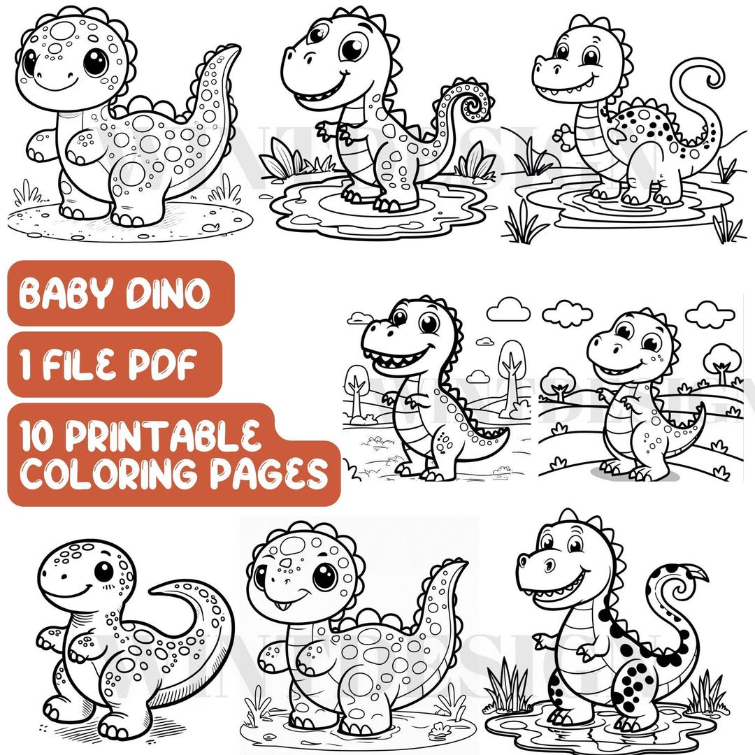 Baby Dino Coloring Pages - 10 Cute Dinosaur Printable Sheets - Digital ...