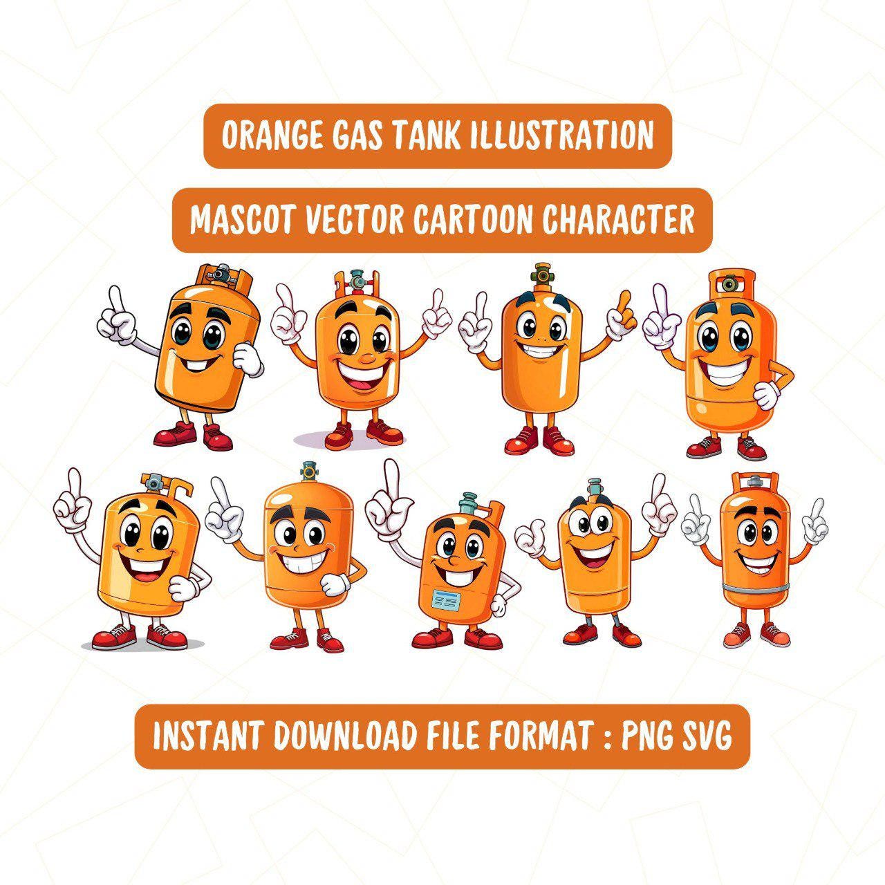 Orange Gas Tank Cartoon Vector Illustrations - Fun Mascot Character ...
