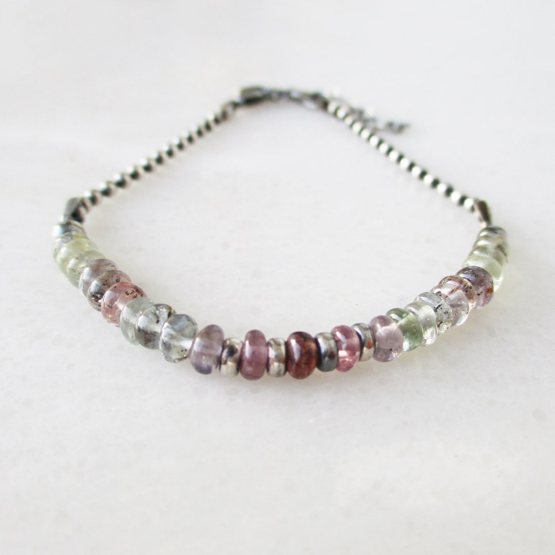 Multicolor Spinel Bracelet With Sterling Silver Ball Chain, Dainty ...