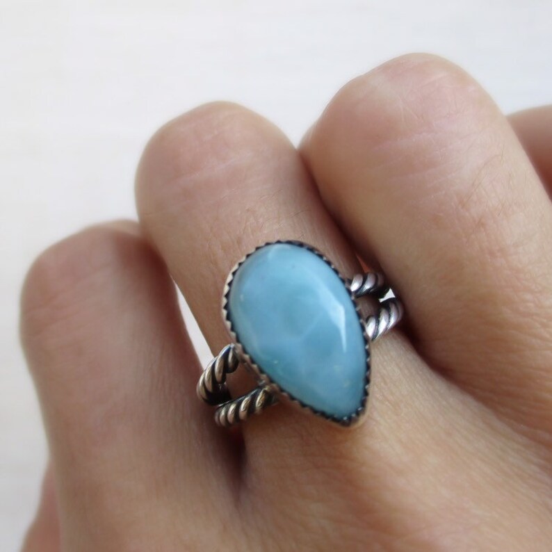 Larimar Sterling Silver Ring Teardrop Light Blue Gemstone - Etsy