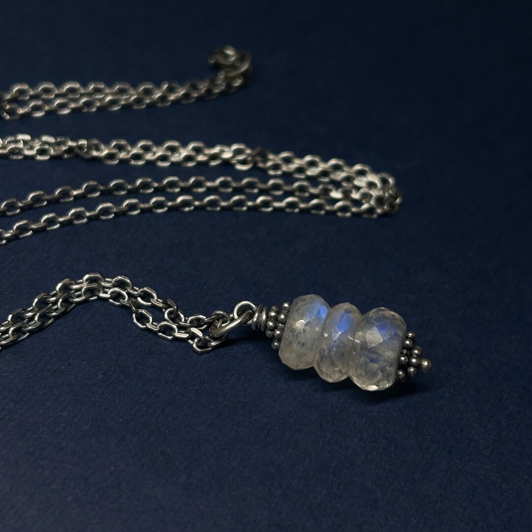 Rainbow Moonstone Sterling Silver Necklace With Faceted Gemstone ...