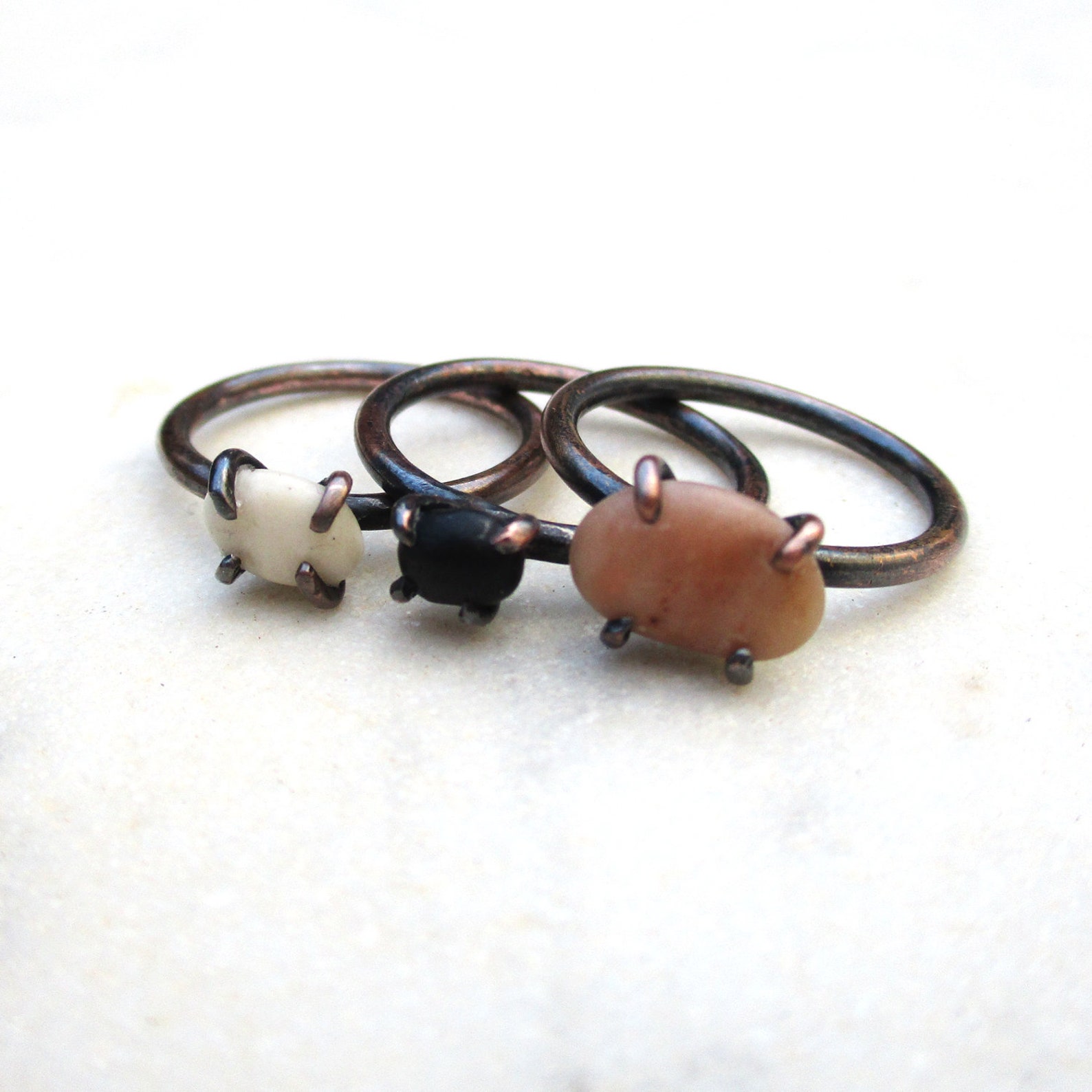 Real Pebble Stone Antiqued Copper Ring/ Beach Stone Copper | Etsy