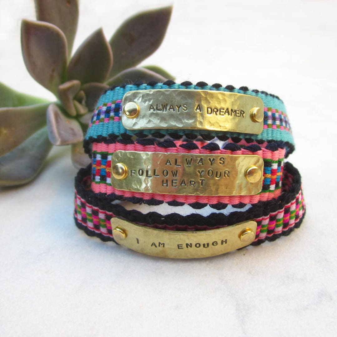 Motivation Quote Friendship Bracelet Cuff With Hand Stamped Tag ...