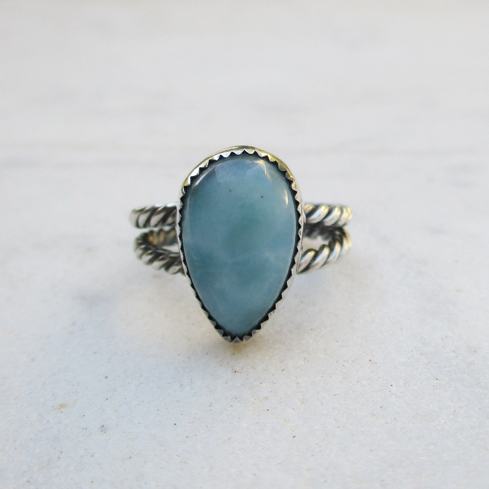 Larimar Sterling Silver Ring Teardrop Light Blue Gemstone - Etsy