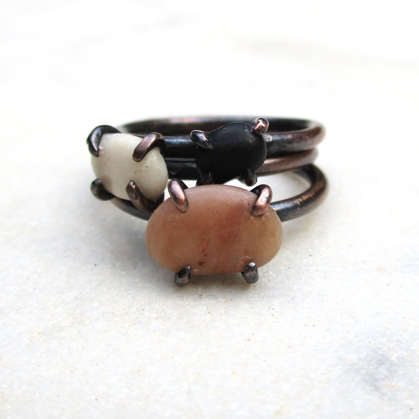 Real Pebble Stone Antiqued Copper Ring/ Beach Stone Copper | Etsy