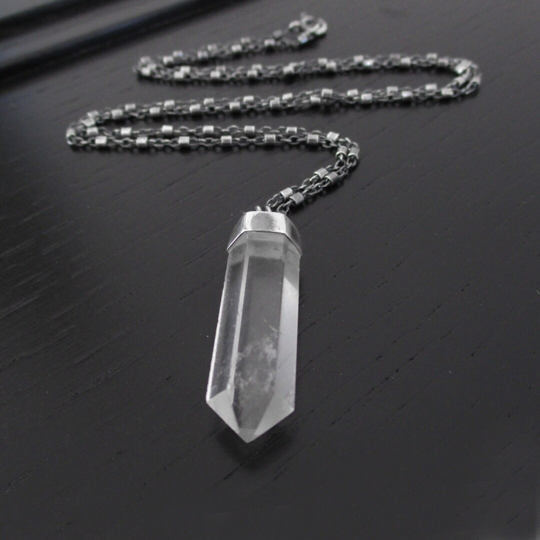 Quartz Point Necklace, Natural Rock Crystal Pendant, Modern Gemstone ...