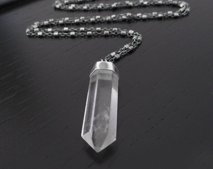 Quartz Point Necklace, Natural Rock Crystal Pendant, Modern Gemstone ...