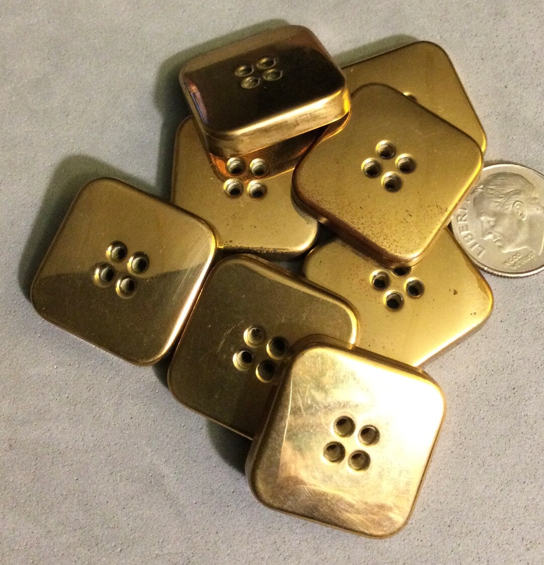 8 SHINY GOLD METAL Buttons, Square - Etsy