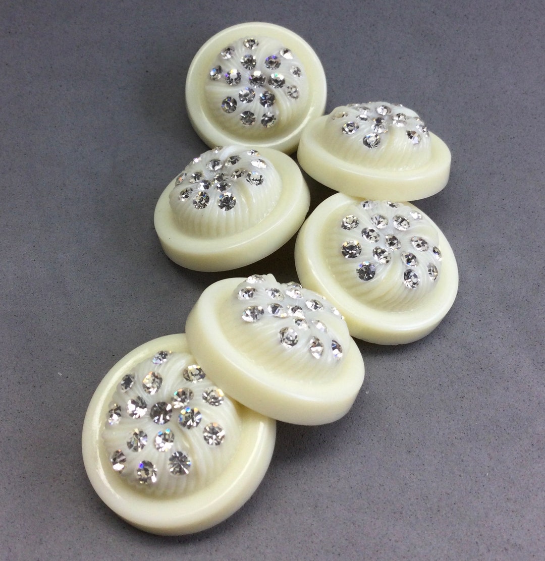 6 PLASTIC BUTTONS With RHINESTONES, Large, Vintage - Etsy
