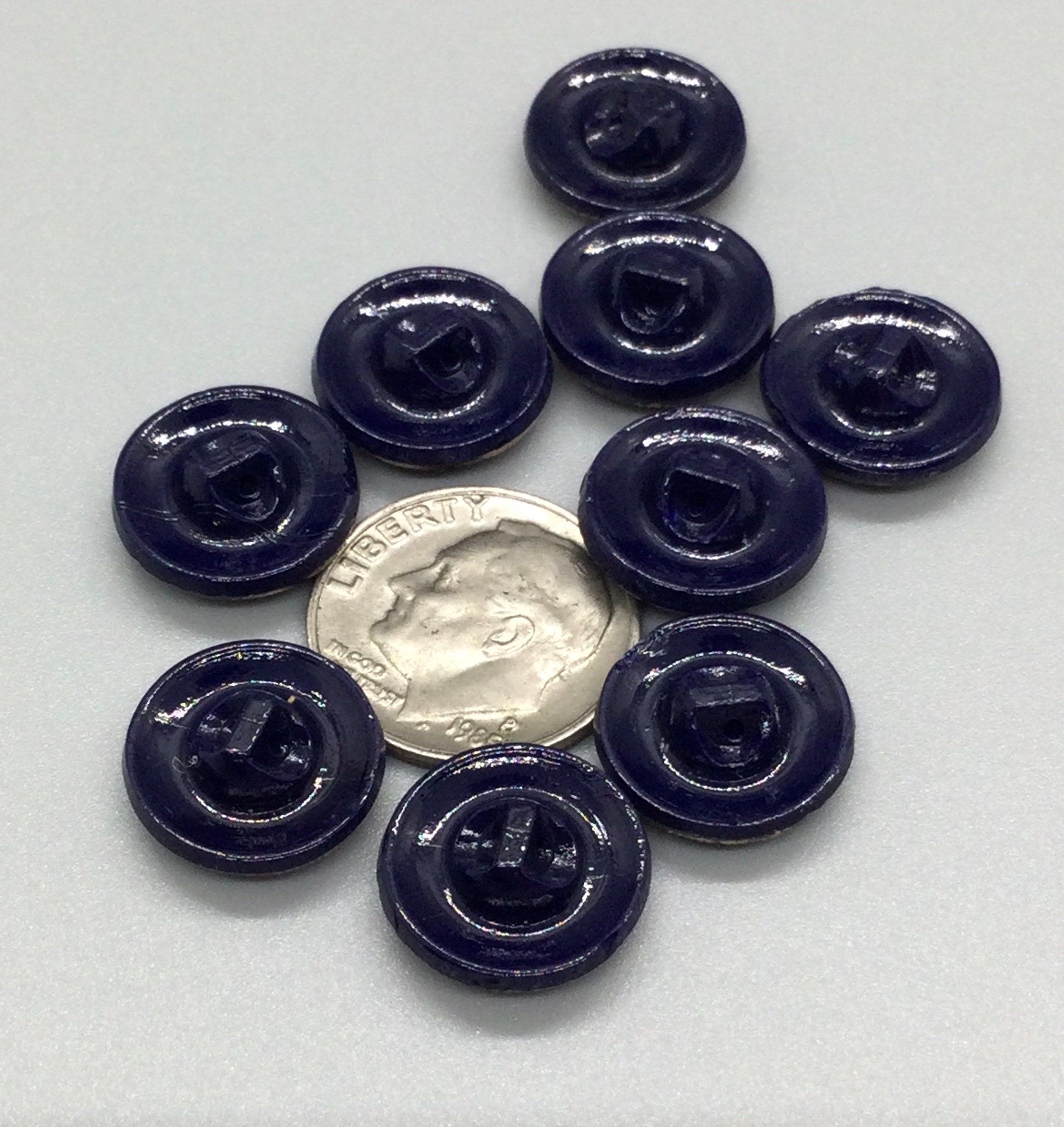 9 BLUE GLASS BUTTONS With Gold Luster - Etsy