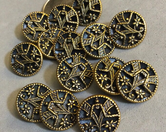 14 ANTIQUE BRASS BUTTONS, Dark Blue Tint - Etsy