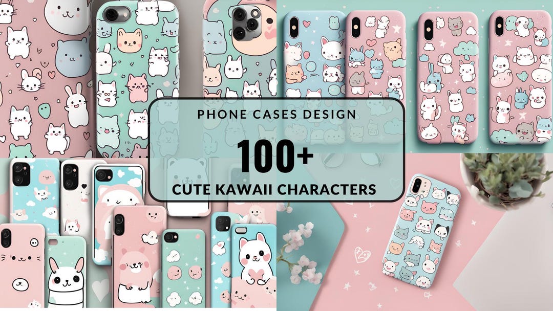 Cute Kawaii Characters Phone Case Designs Adorable Cartoon PNG Bundle ...