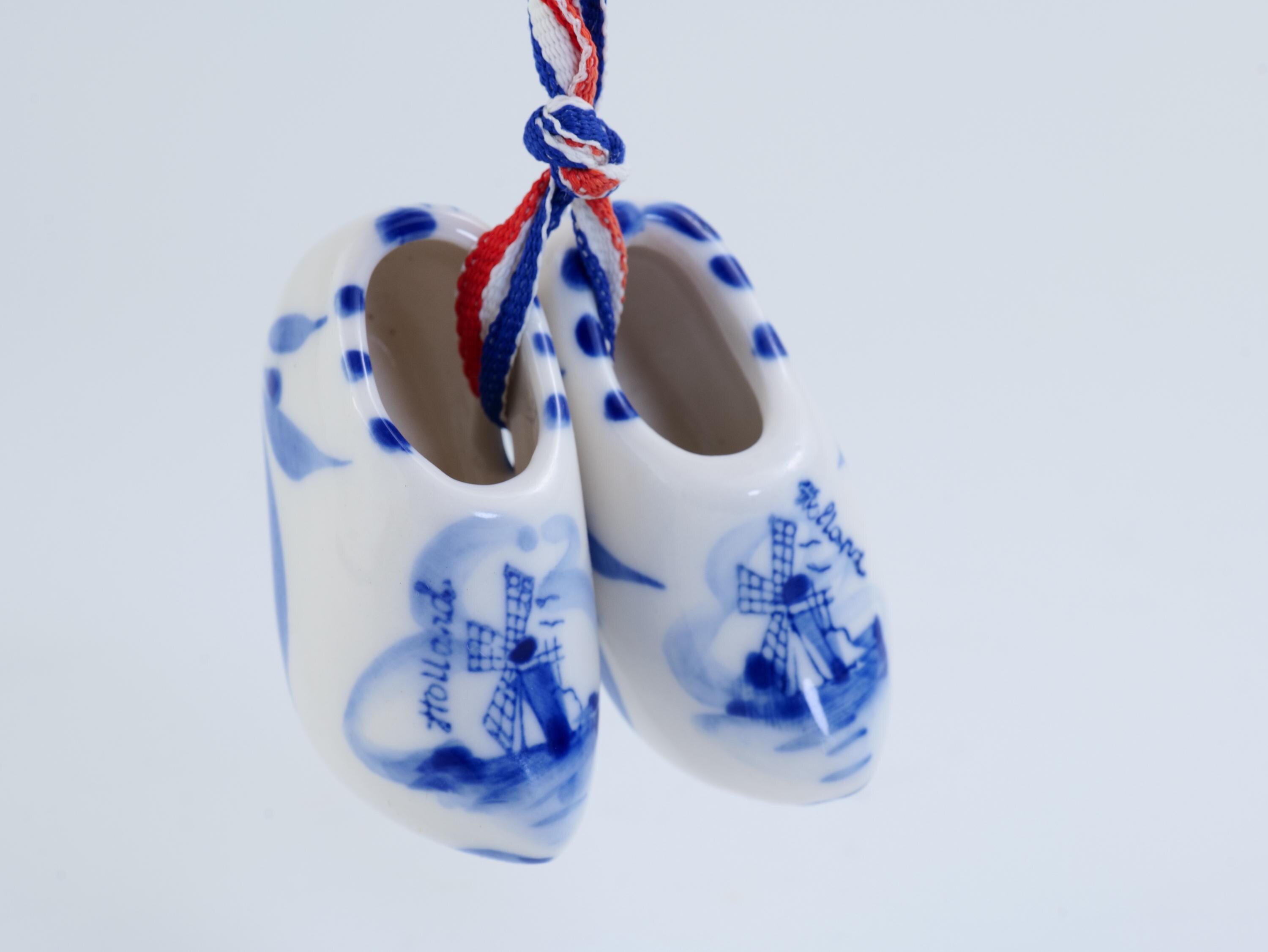 Vintage Dutch Miniature Wooden Clogs - Hand-painted Ceramic Hanging ...