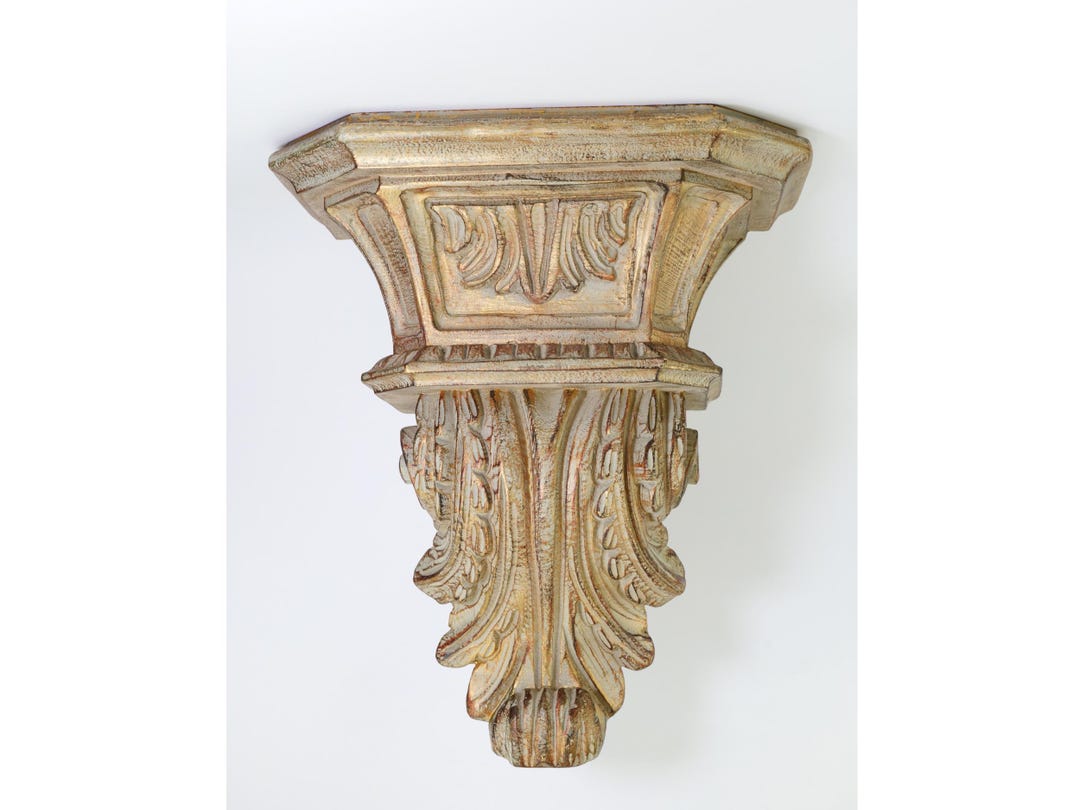Vintage Ornate Gold Leaf Corbel Wall Shelf Bracket, Distressed Finish ...
