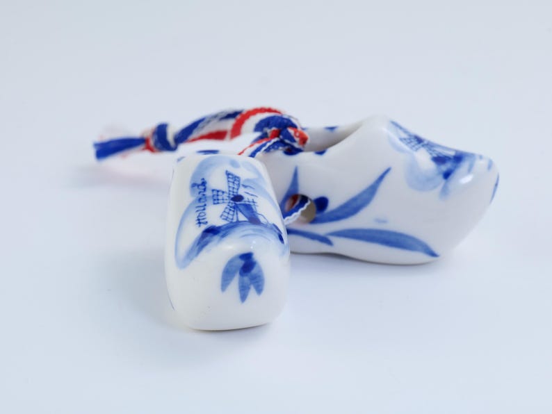 Vintage Dutch Miniature Wooden Clogs - Hand-painted Ceramic Hanging ...