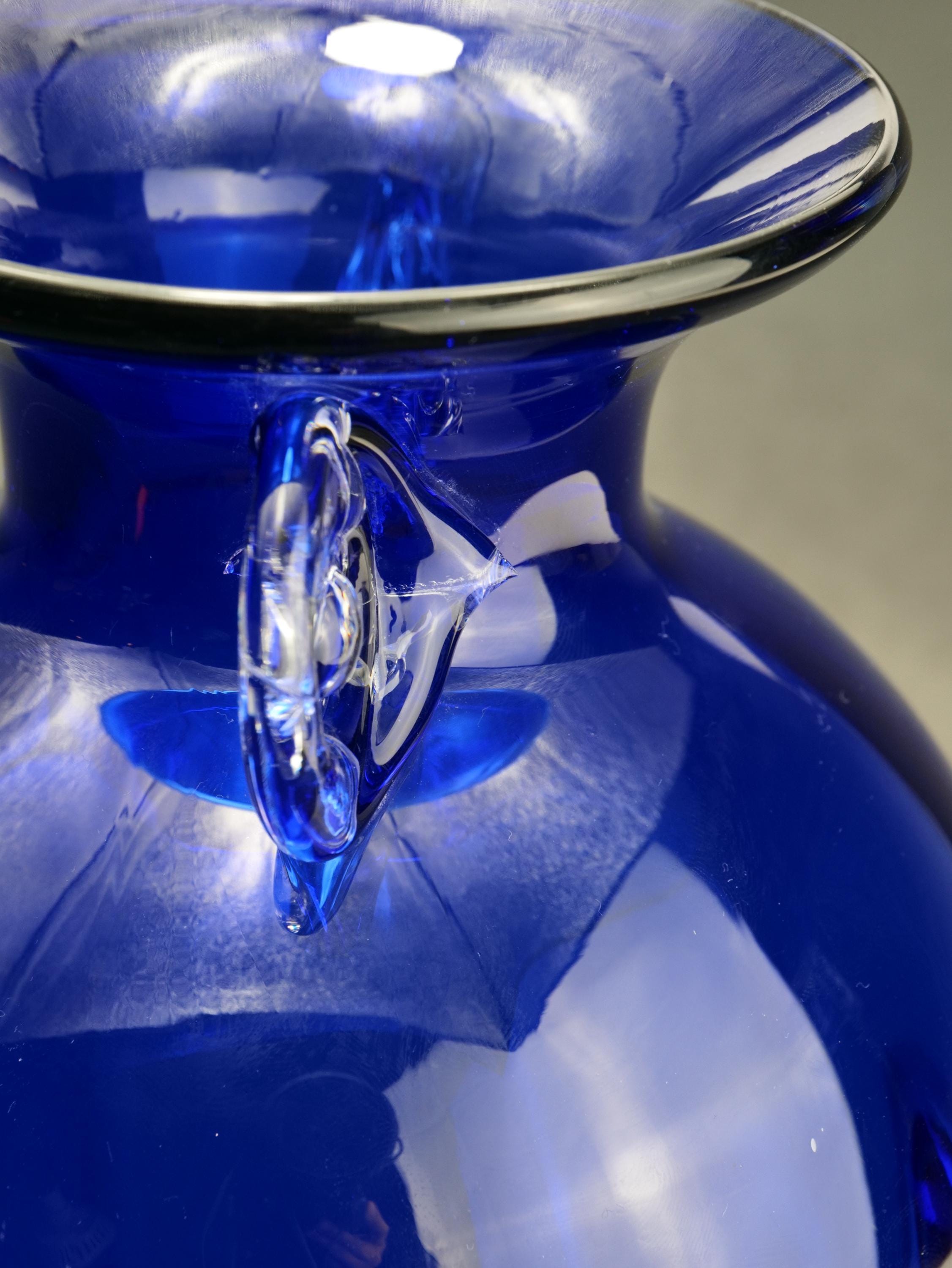 Vintage Pier 1 Blue Glass Vase With Handles, Stunning Cobalt Blue ...