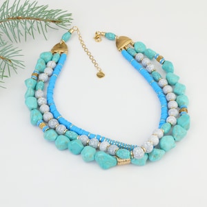 Nakamol Blue Layered Beaded Necklace, Turquoise Stones, White Accents ...