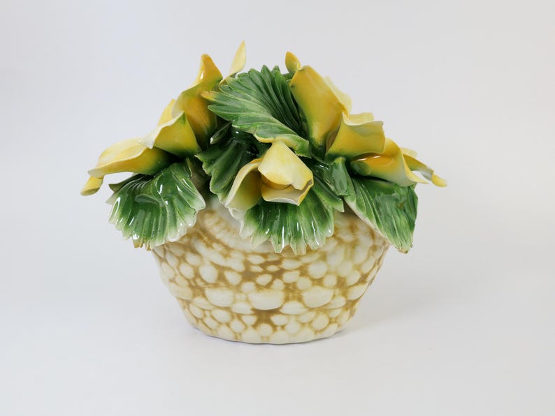 Capodimonte Italian Porcelain Floral Arrangement, Vintage Sunflower ...