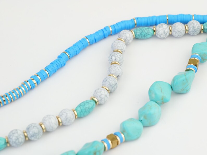 Nakamol Blue Layered Beaded Necklace, Turquoise Stones, White Accents ...