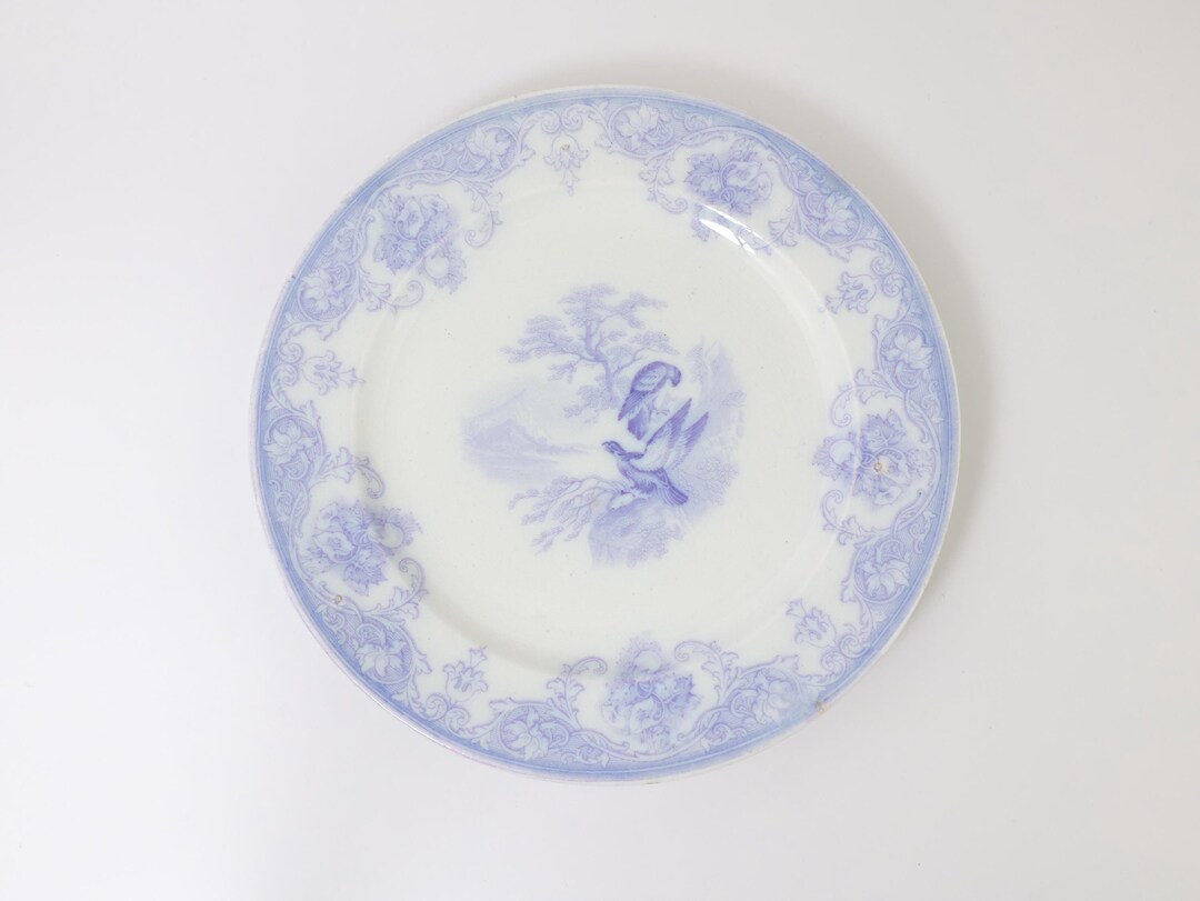 Antique Pearl Stone Ware Plate, Lavender Birds, PW & Co, Victorian ...