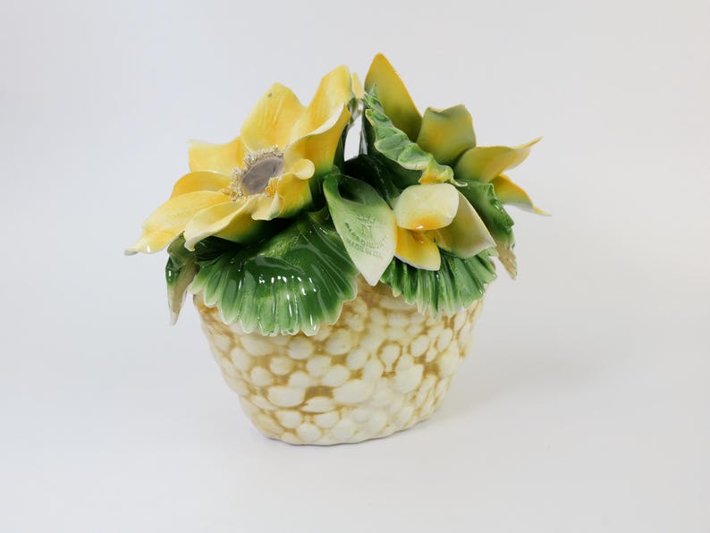 Capodimonte Italian Porcelain Floral Arrangement, Vintage Sunflower ...