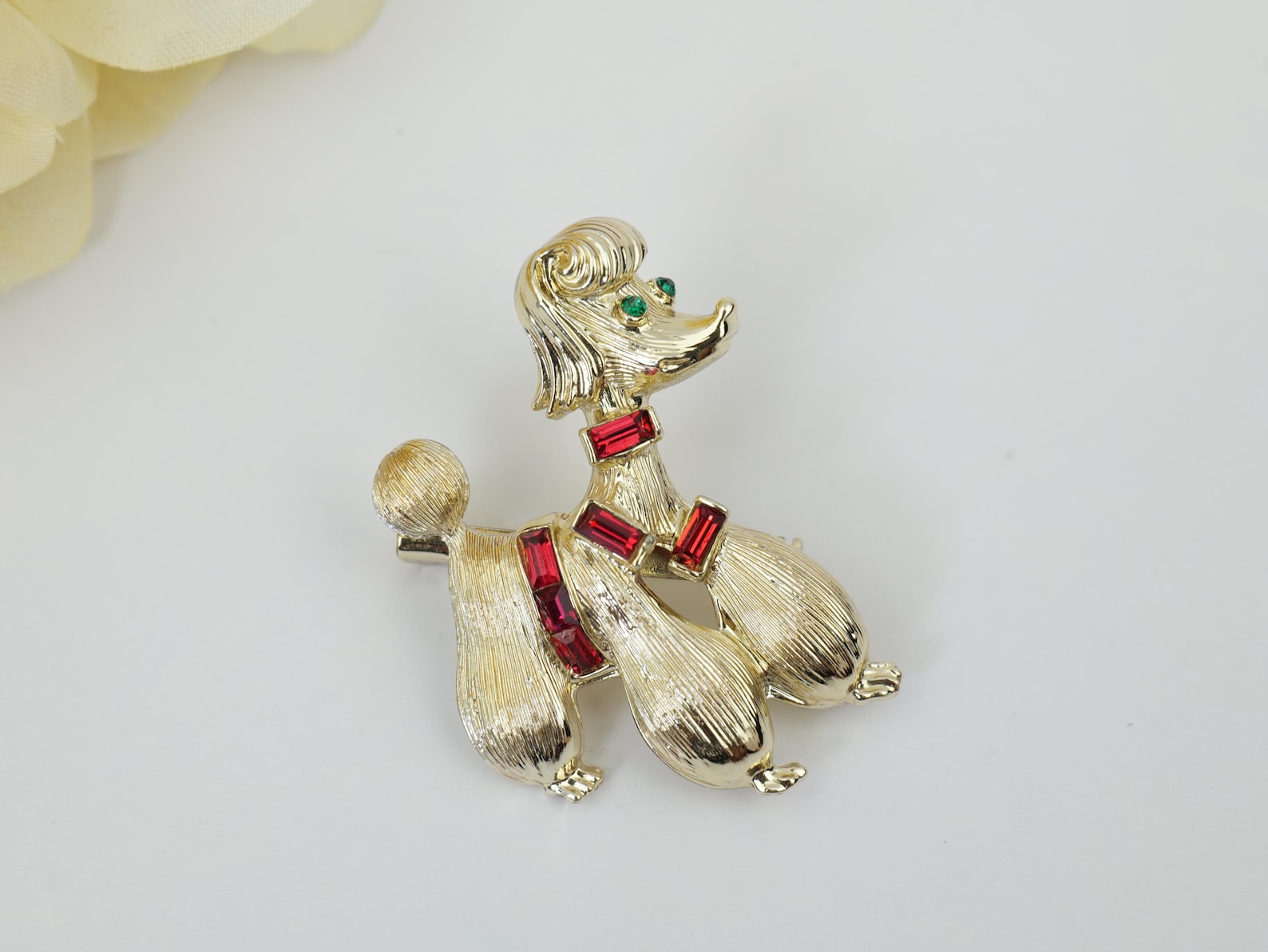 Vintage Coro Poodle Brooch, Red Rhinestone Collar, Gold-tone Dog Pin - Etsy