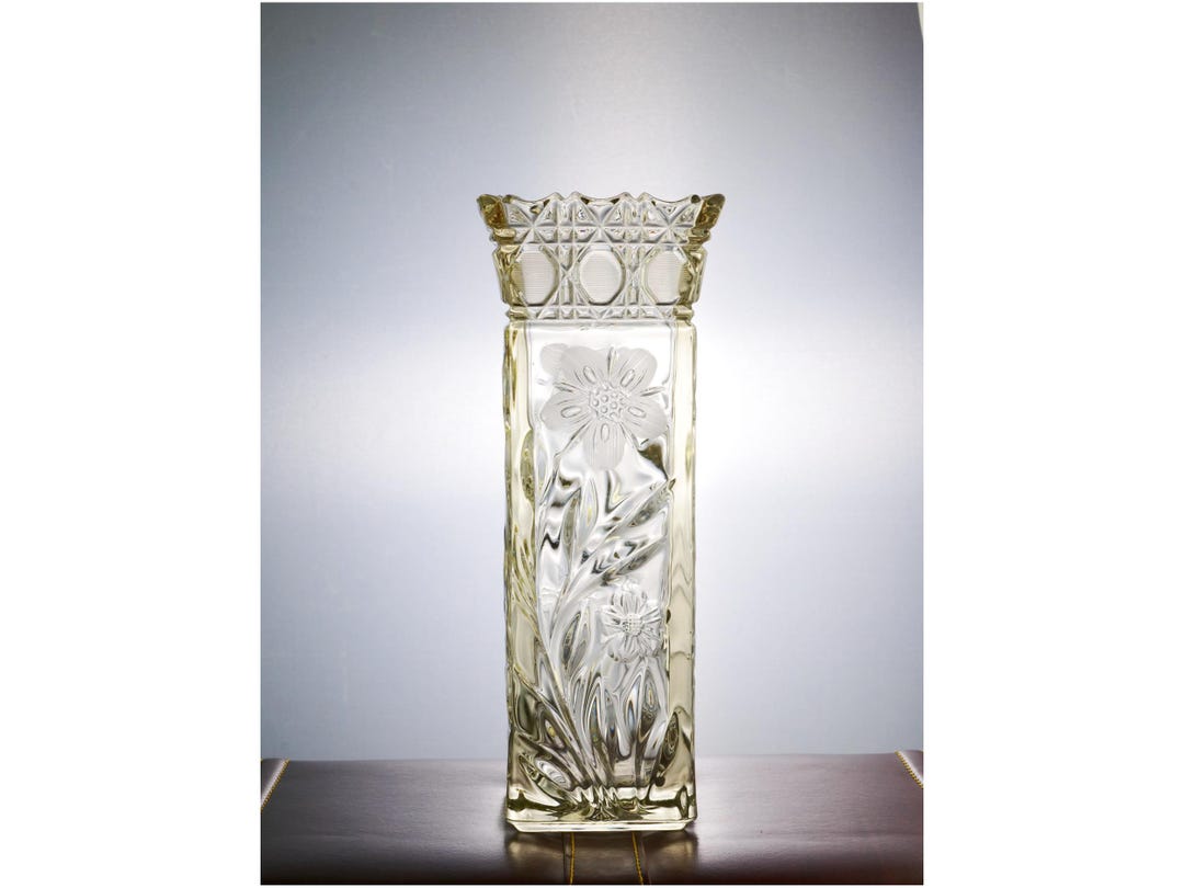 Antique ABP Mckee Innovation Pressed Cut Glass Vase, Square 11" Tall ...