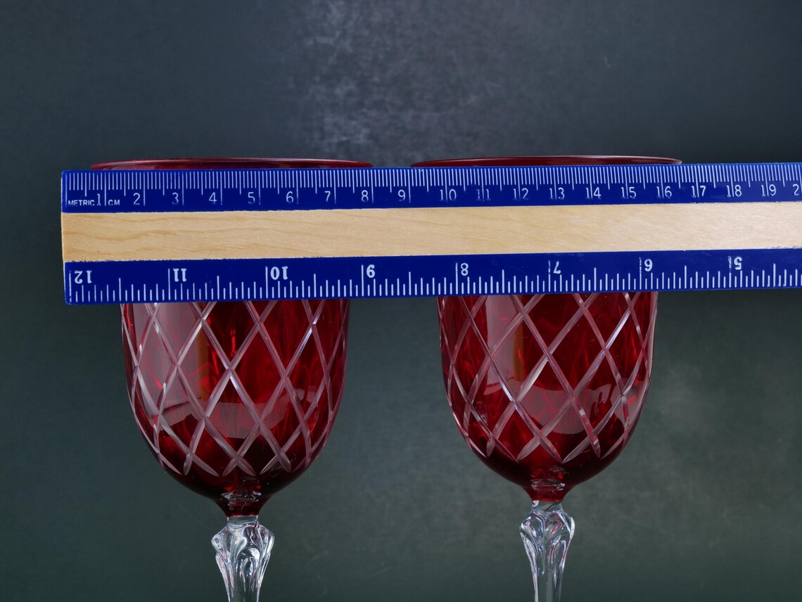 Vintage Ruby Red Cut Crystal Wine Glasses – Diamond Pattern, Set of 2 ...
